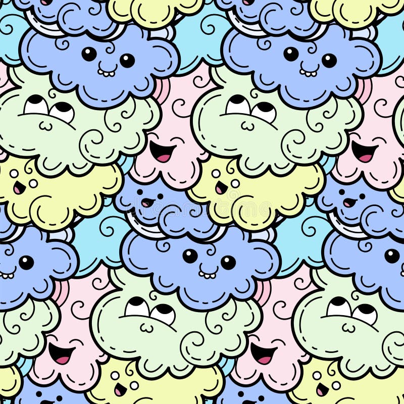 Seamless Pattern with Funny Doodle Clouds for Prints, Designs and ...