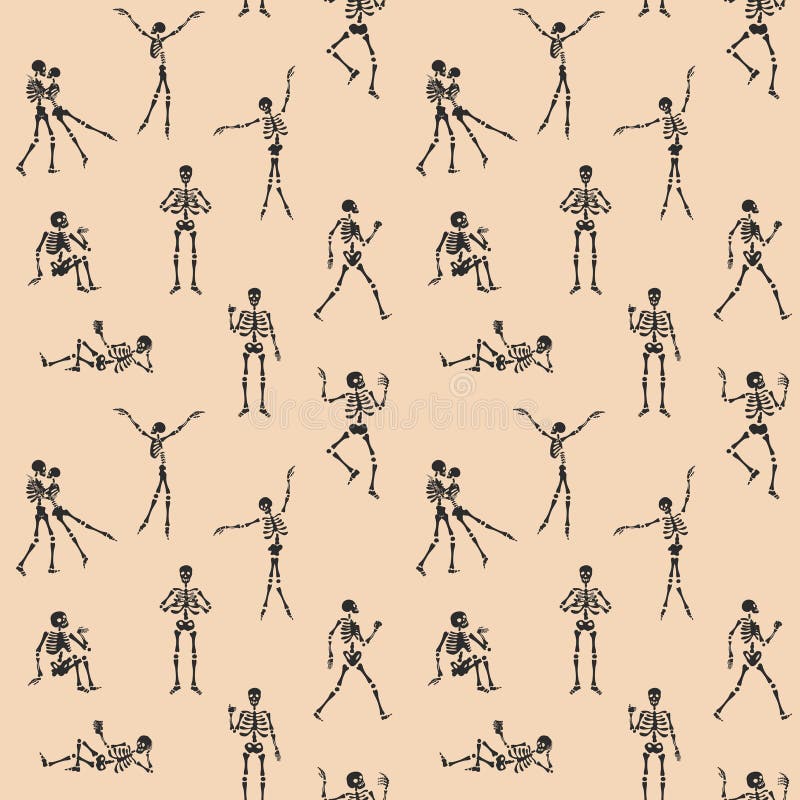 Seamless Pattern with Funny Skeleton. Stock Vector - Illustration of ...