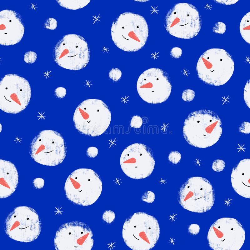 Seamless Pattern with Funny Snowmen Faces with Different Emotions and ...