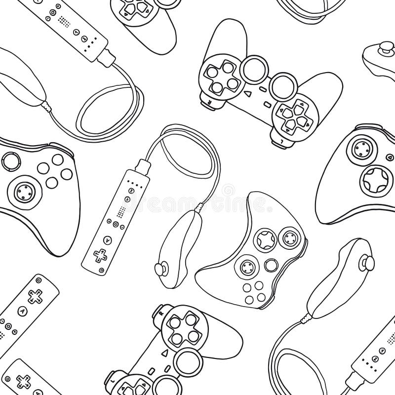 Game Controllers Seamless Pattern. Wallpaper. in Outline Doodle Flat ...