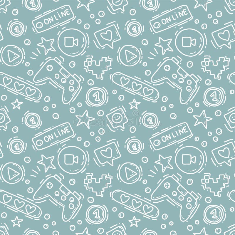 Seamless Pattern with Game Elements Line Stock Vector - Illustration of ...