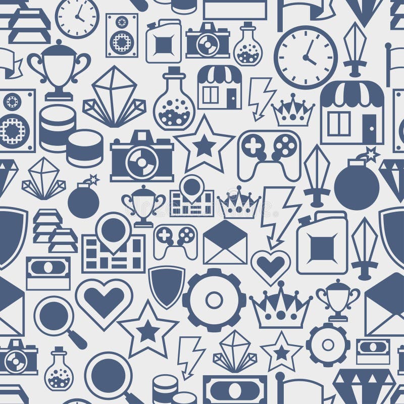Seamless Pattern with Game Icons in Flat Design Stock Vector ...