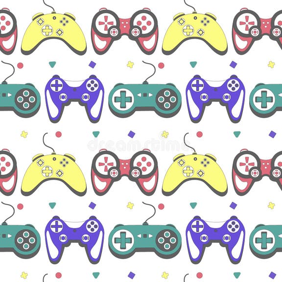 Seamless Pattern Gamepad in Retro Style. Game Controller Vector ...
