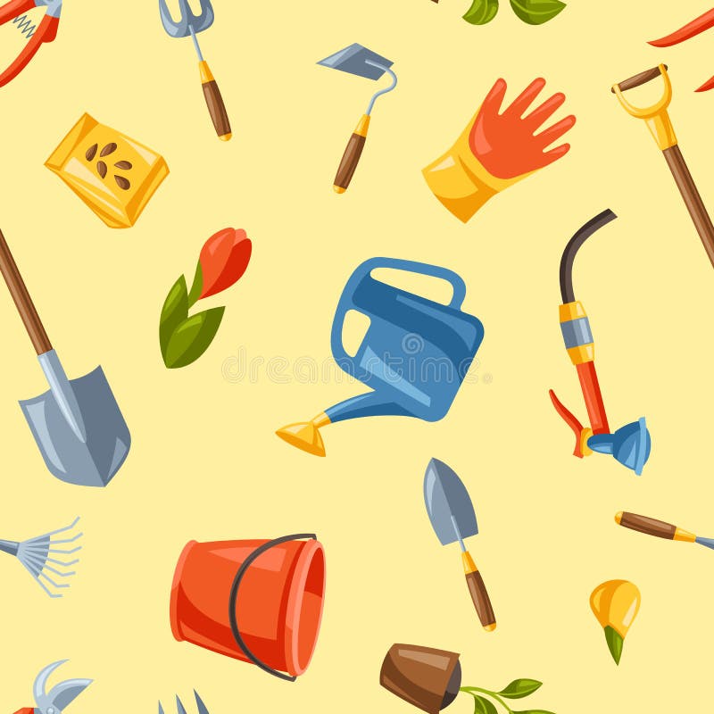 Seamless Pattern with Garden Tools and Equipment. Stock Vector ...