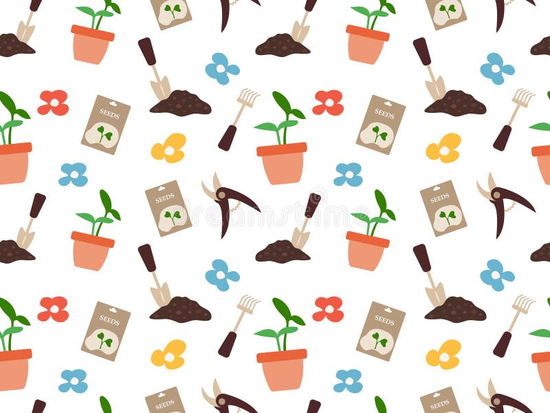 Seamless Pattern with Gardening Elements. Gardening Tools. Vector Illustration for Print,textile ...