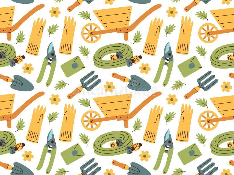 Seamless Pattern of Gardening Items in Hand Drawn Style. Agricultural ...