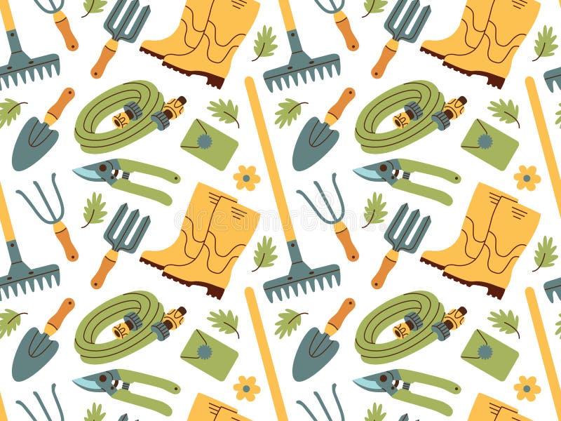 Seamless Pattern of Gardening Items in Hand Drawn Style. Agricultural ...