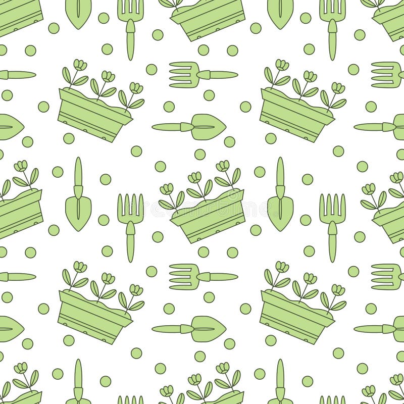 Seamless Pattern with Gardening Tools and Sowing Seeds, Growing ...