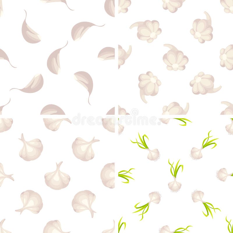 Seamless Pattern with Garlic Cloves, Heads and Green Sprouts Showing ...