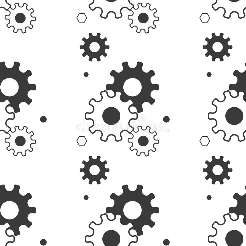 Seamless Pattern with Gears. Black and White Thin Line Icons Stock ...
