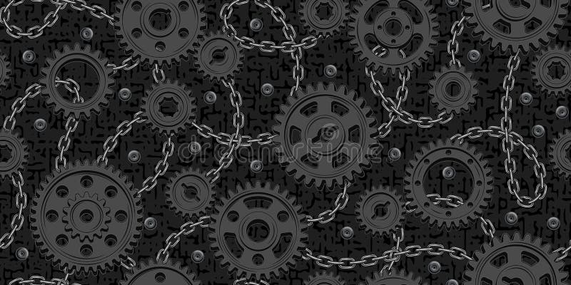 Seamless Pattern with Gears, Chain, Rivets Stock Illustration ...