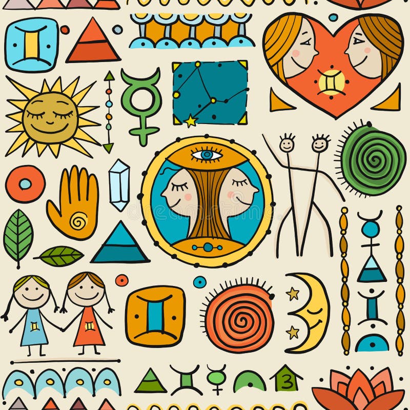 Seamless Pattern of Gemini Zodiac Sign. Element of Air Stock Vector ...