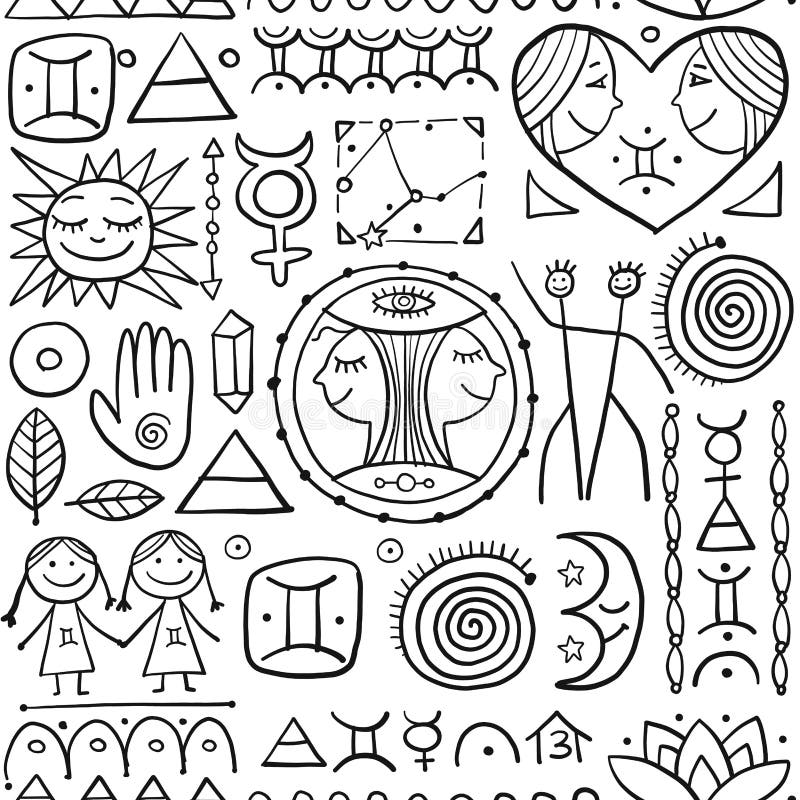 Seamless Pattern of Gemini Zodiac Sign. Element of Air Stock ...