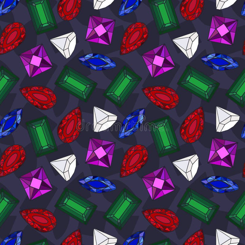 Seamless Pattern of Gemstones Ruby, Sapphire, Amethyst, Emerald ...