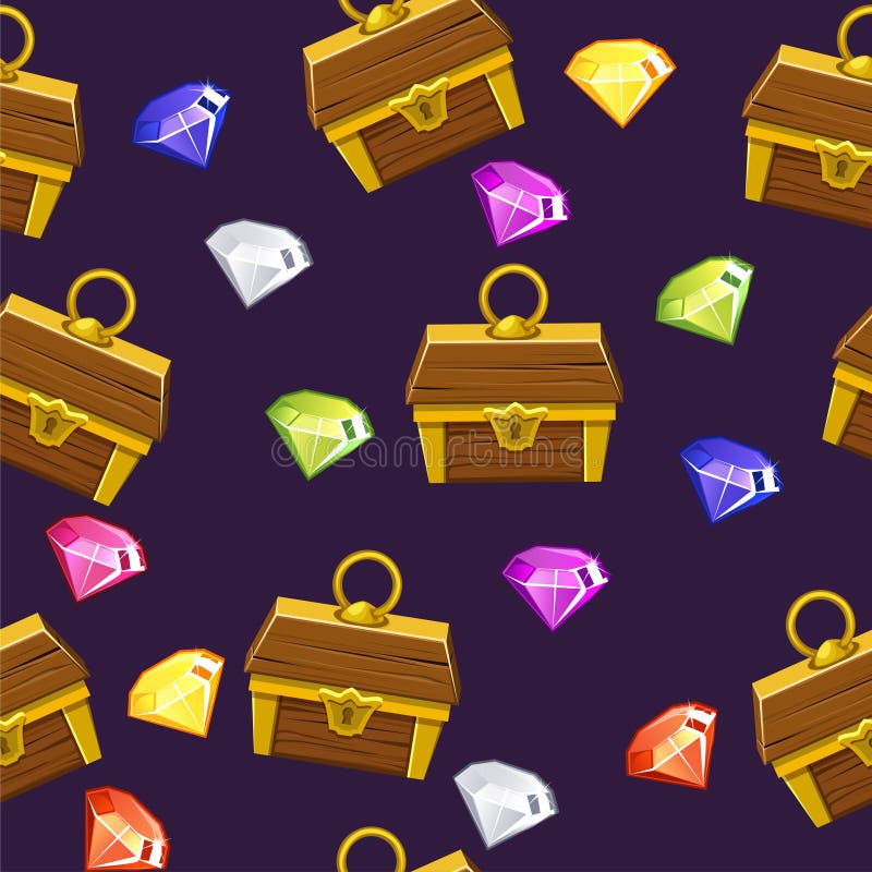 Seamless Pattern Gemstones and Treasure Chest Stock Vector ...