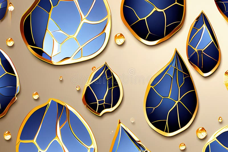 Seamless Pattern of Geode Crystal, Ruby, Pearl, Gold Water Drops ...