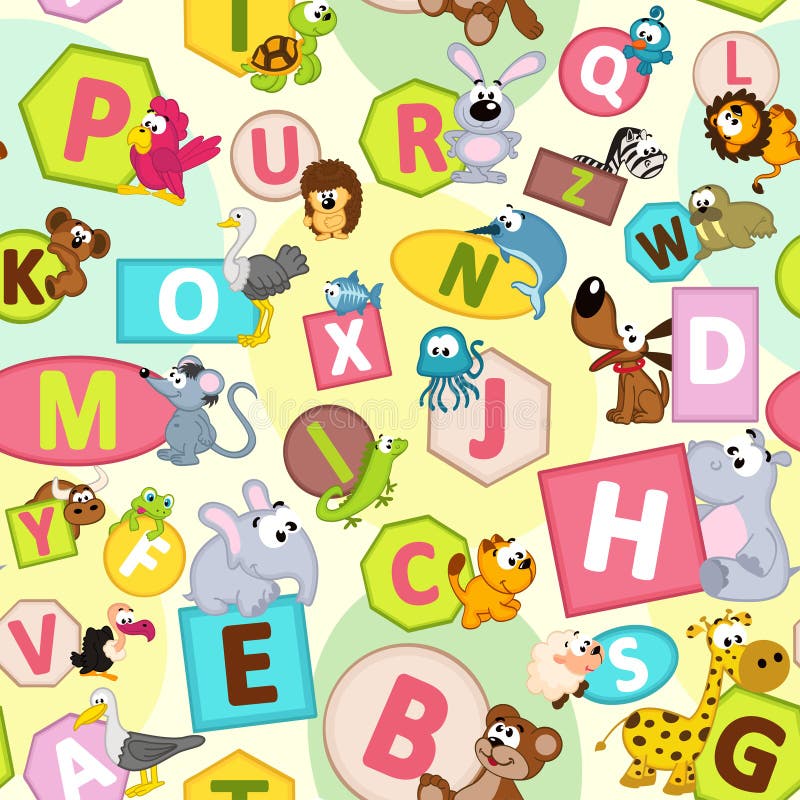 Seamless Pattern with Geometric Shapes and Animals Alphabet Stock ...