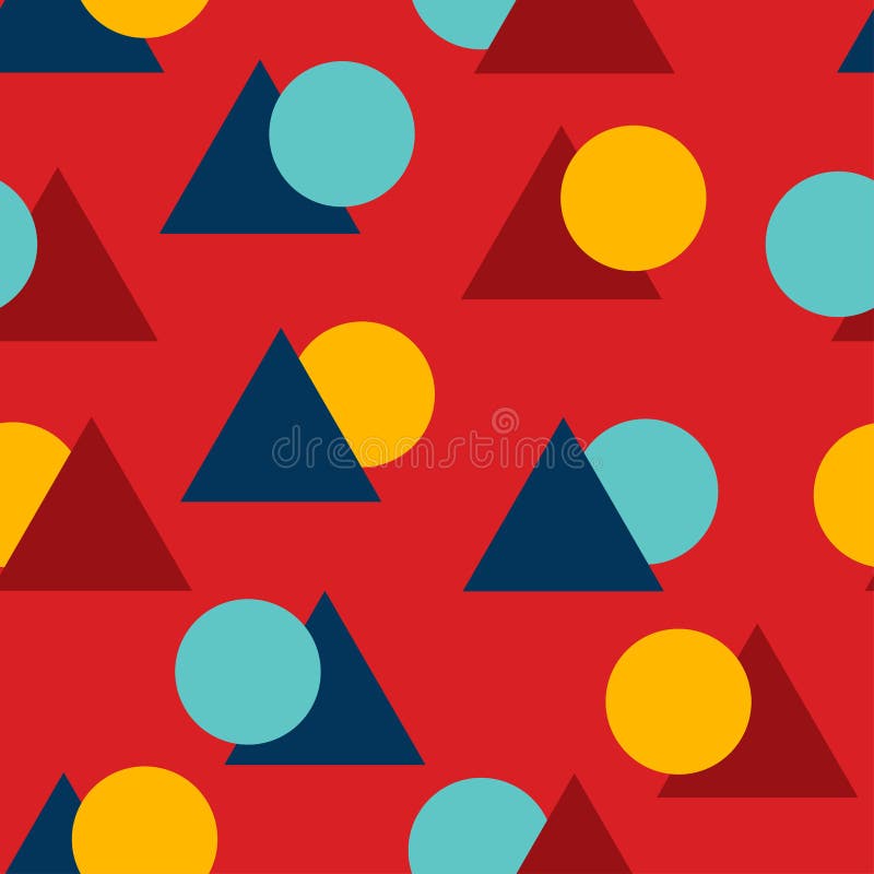 Red Seamless Pattern with Geometric Shapes, Circles Different Colors ...
