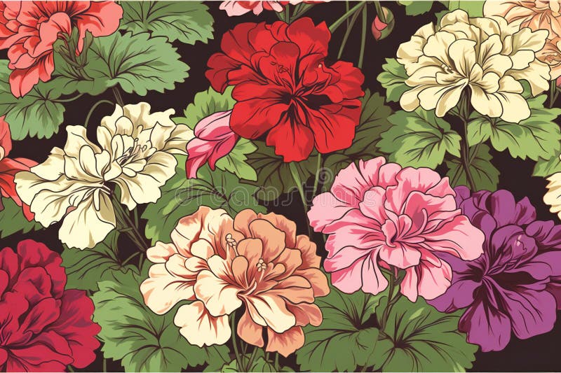 Seamless Pattern with Geraniums, Hand Drawn Illustration Stock ...