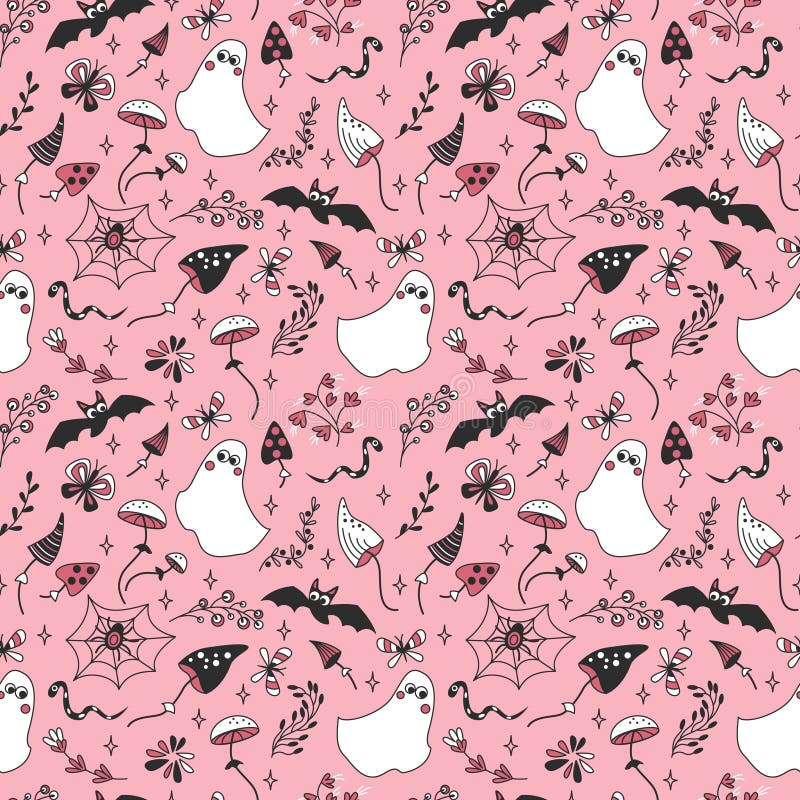 Seamless Pattern with Ghost and Bat Stock Vector - Illustration of ...