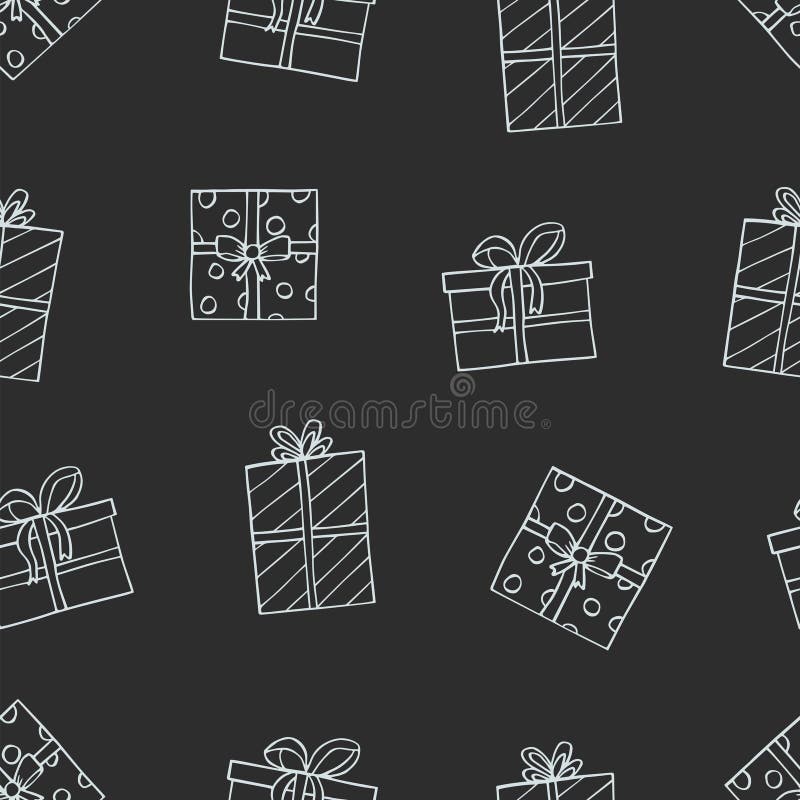 Seamless Pattern Gift Boxes in Wrapping Paper with Bows. Stock Image ...