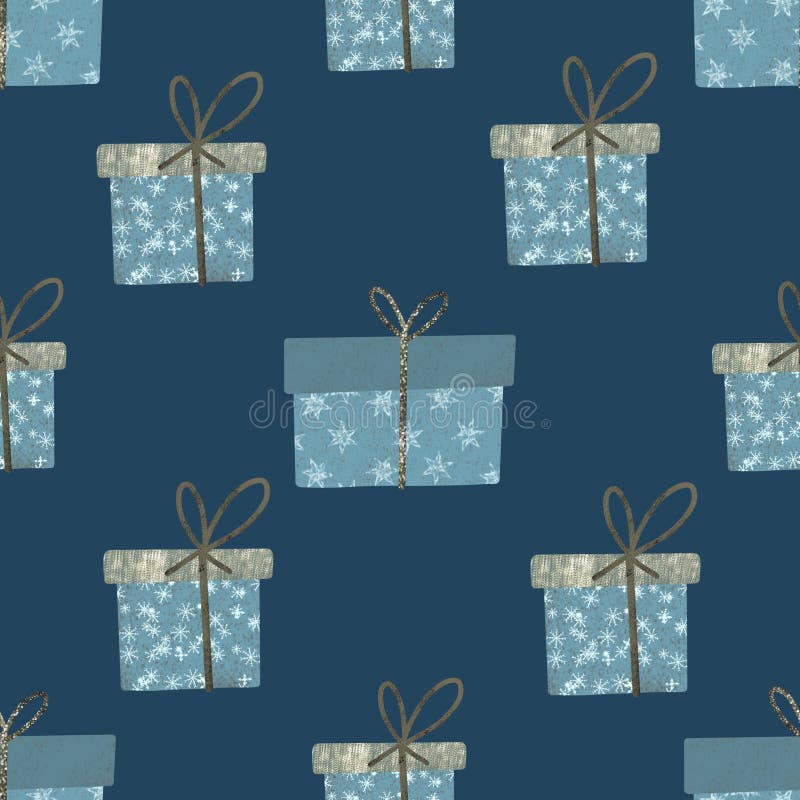 Seamless Pattern with Gift Craft Boxes. Pattern for Printing from Blue ...