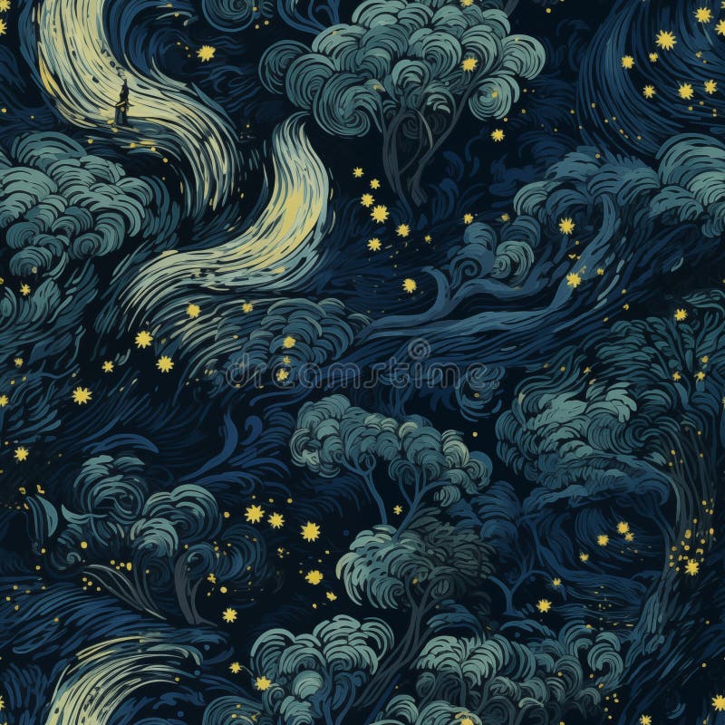 Seamless Pattern for Gift Wrapping in the Style of Van Gogh Stock ...