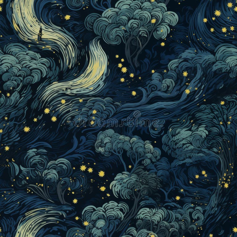 Seamless Pattern for Gift Wrapping in the Style of Van Gogh Stock ...