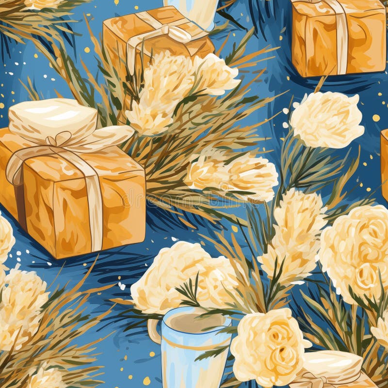 Seamless Pattern for Gift Wrapping in the Style of Van Gogh Stock ...