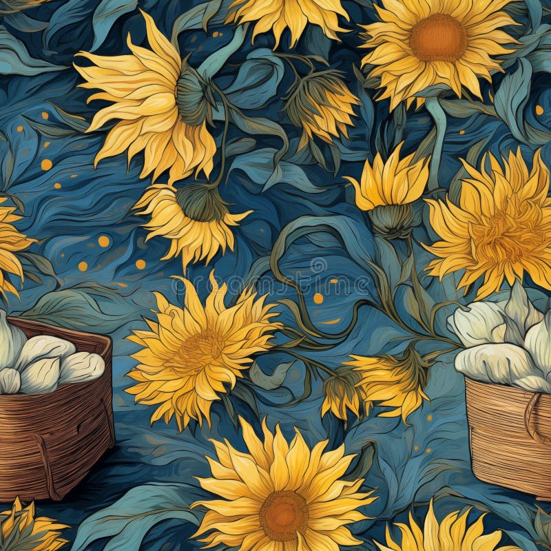Seamless Pattern for Gift Wrapping in the Style of Van Gogh Stock ...
