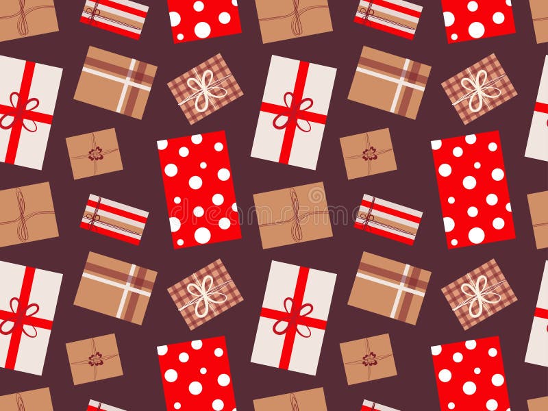 Seamless Pattern with Gifts, Gift Boxes, on a Brown Background. Vector ...