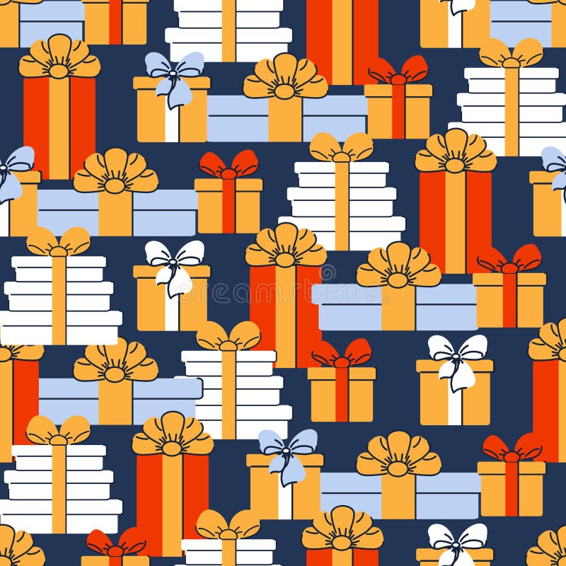 Seamless Pattern with Gifts. Various Boxes with Ribbons. Festive Flat ...