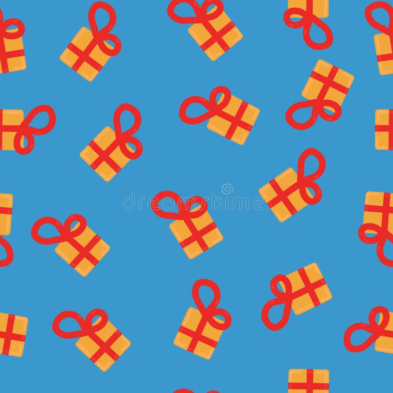 Seamless Pattern of Gifts of Yellow Color on a Blue Background Stock ...