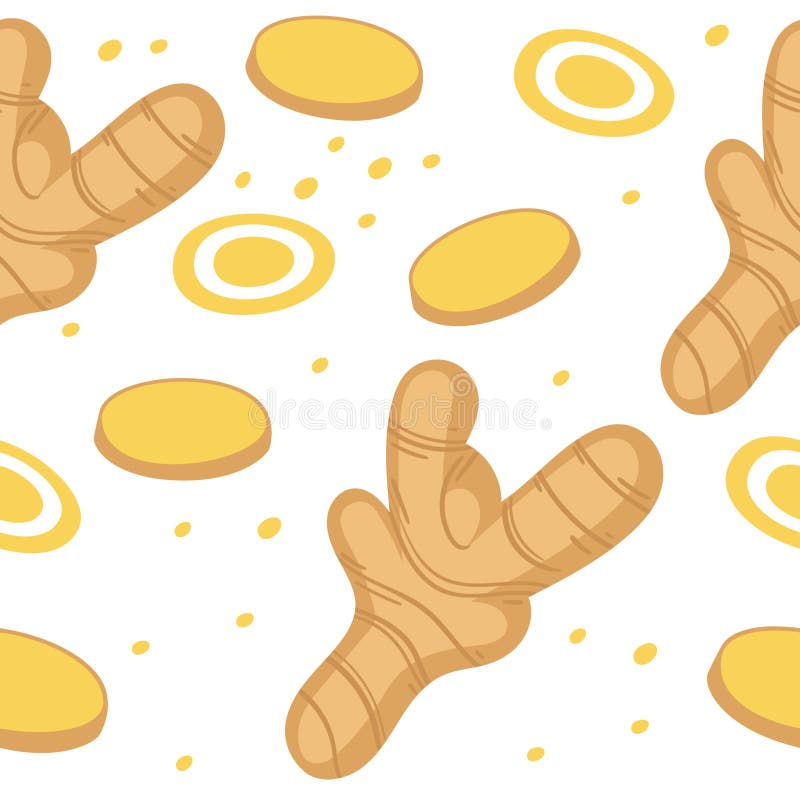Seamless Pattern. Ginger Root and Slice. Vegan Plant, Aroma Spice ...