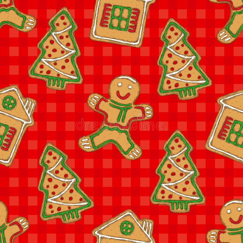 Seamless Pattern. Gingerbread Man, House and Tree Stock Illustration ...