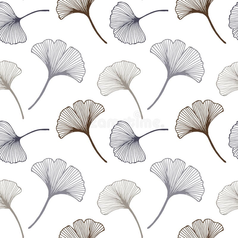 Seamless Pattern, Ginkgo Biloba Leaves on a White Background. Print ...