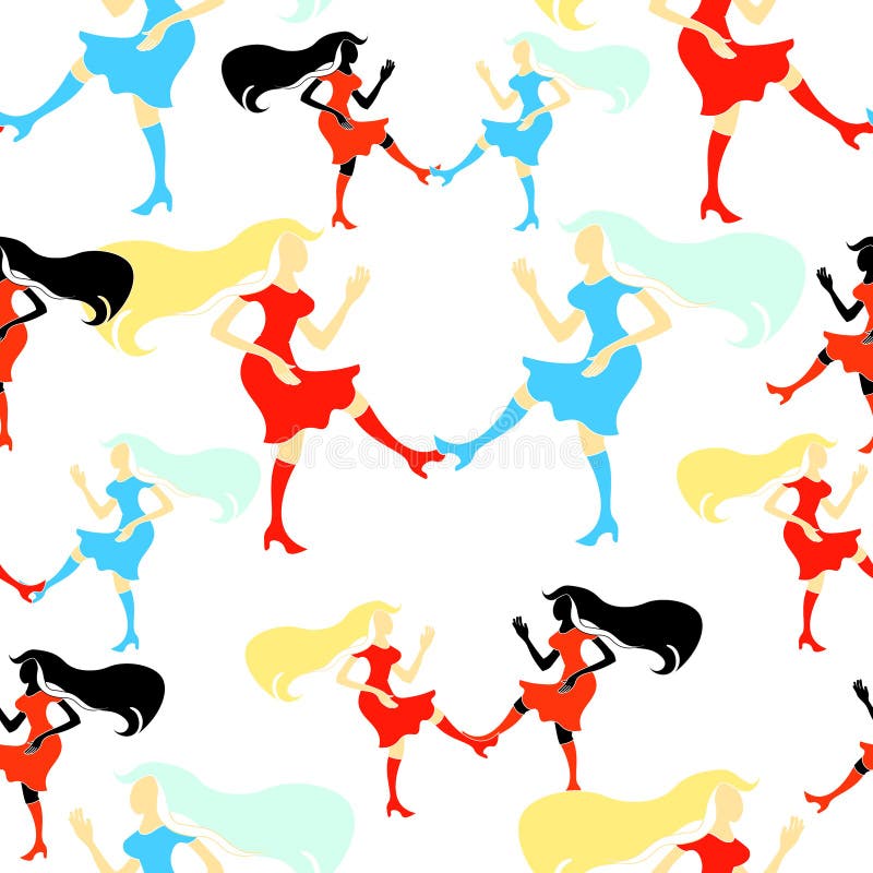 Seamless Pattern Girl Disco Dancing Silhouette a Figure. Vector Stock ...