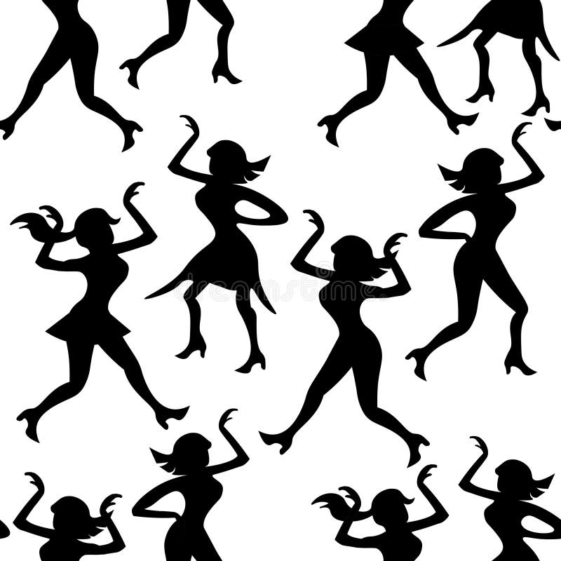 Seamless Pattern Girl Disco Dancing Silhouette a Figure. Vector Stock ...