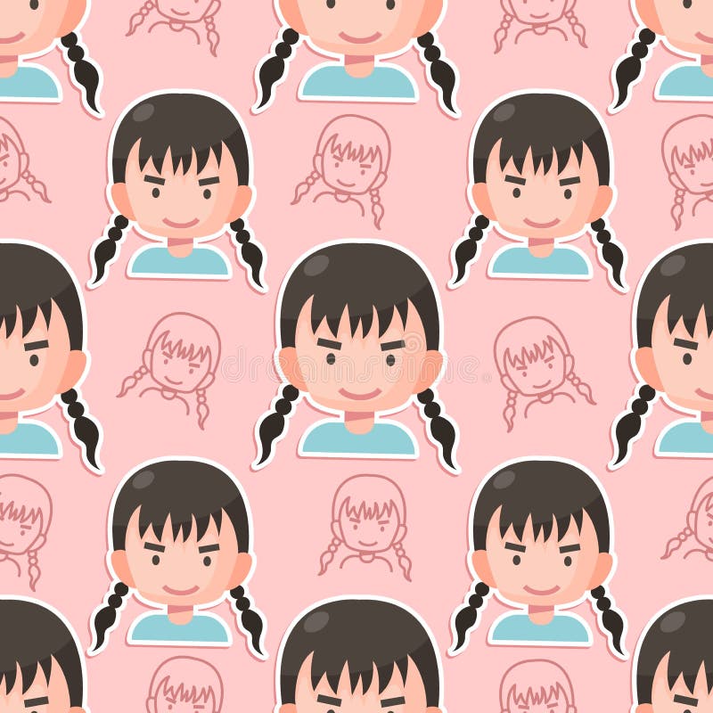 Seamless Pattern Girl Flat Cartoon Stock Vector - Illustration of ...