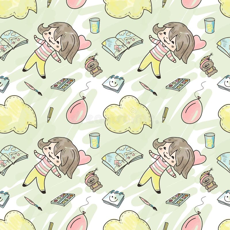 Seamless pattern with girl stock vector. Illustration of balloon - 39896264
