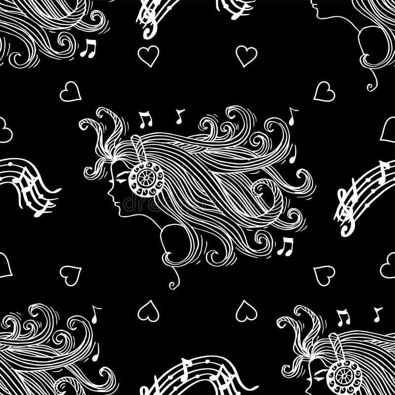 Seamless Pattern with Girl and Music Notes. Stock Vector - Illustration ...
