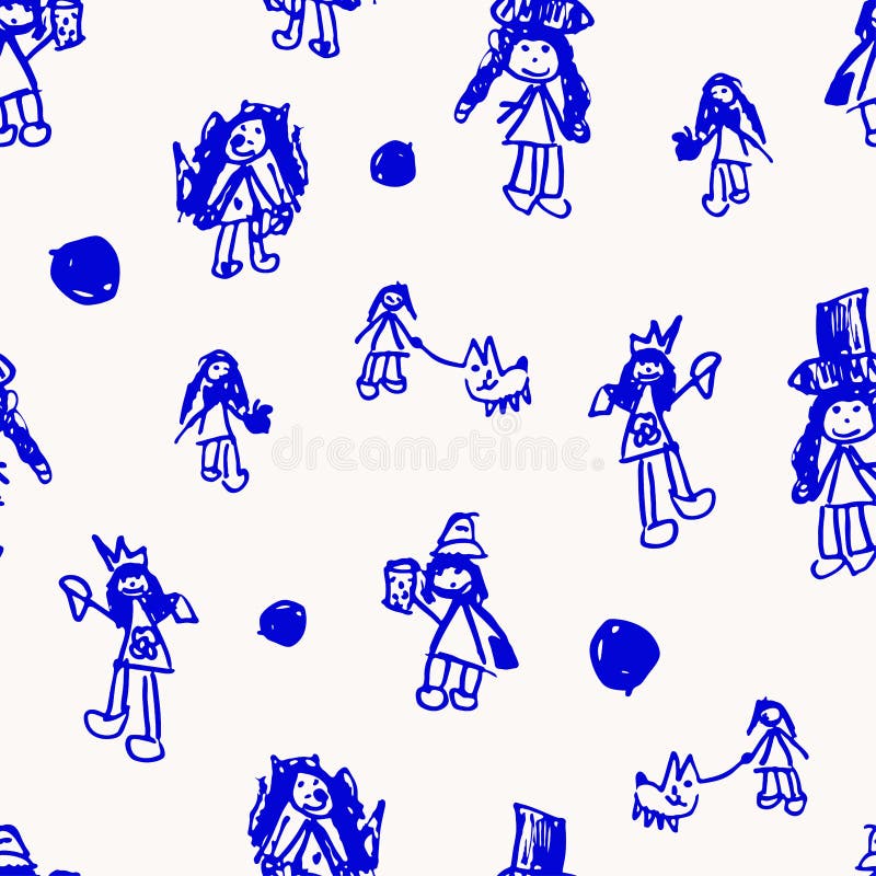 Seamless Pattern of Girls Drawn by a Child Vector Stock Vector ...