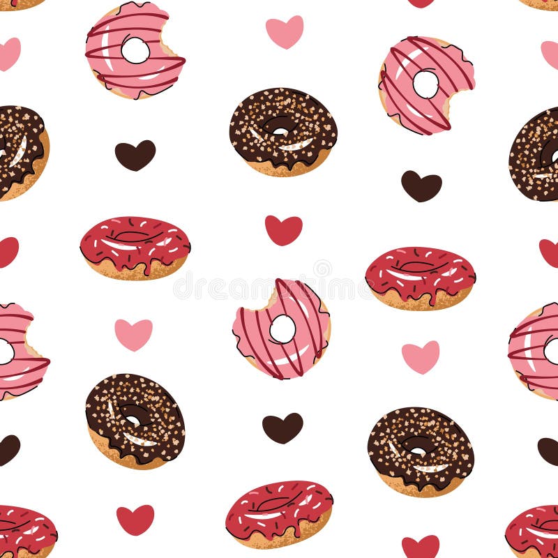 Seamless Pattern with Glazed Donuts and Hearts. Repeating Texture with ...