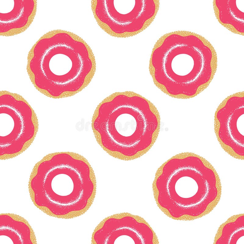 Seamless Pattern with Glazed Donuts. Pink Colors. Vector Hand Drawn ...