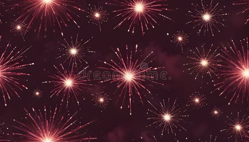 A Seamless Pattern with Glowing Pink Fireworks Against a Dark Red ...