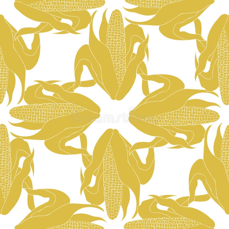 Seamless Pattern Gold Corn in the Cob with Leaves. Vector Stock Vector ...