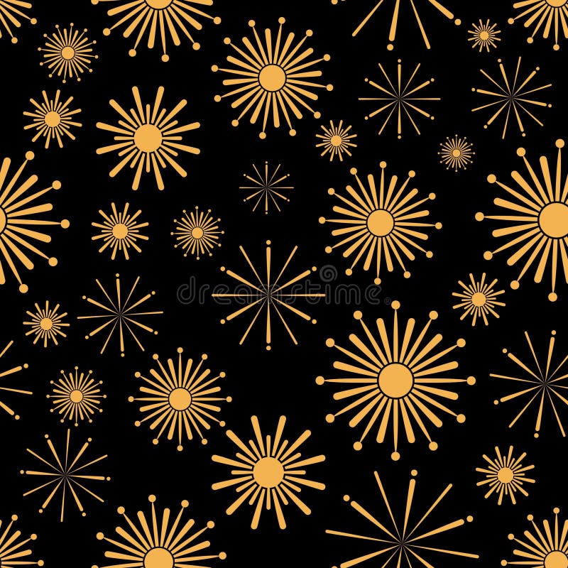 Seamless Pattern of Gold Fireworks with Abstract Shapes Against a Bold ...