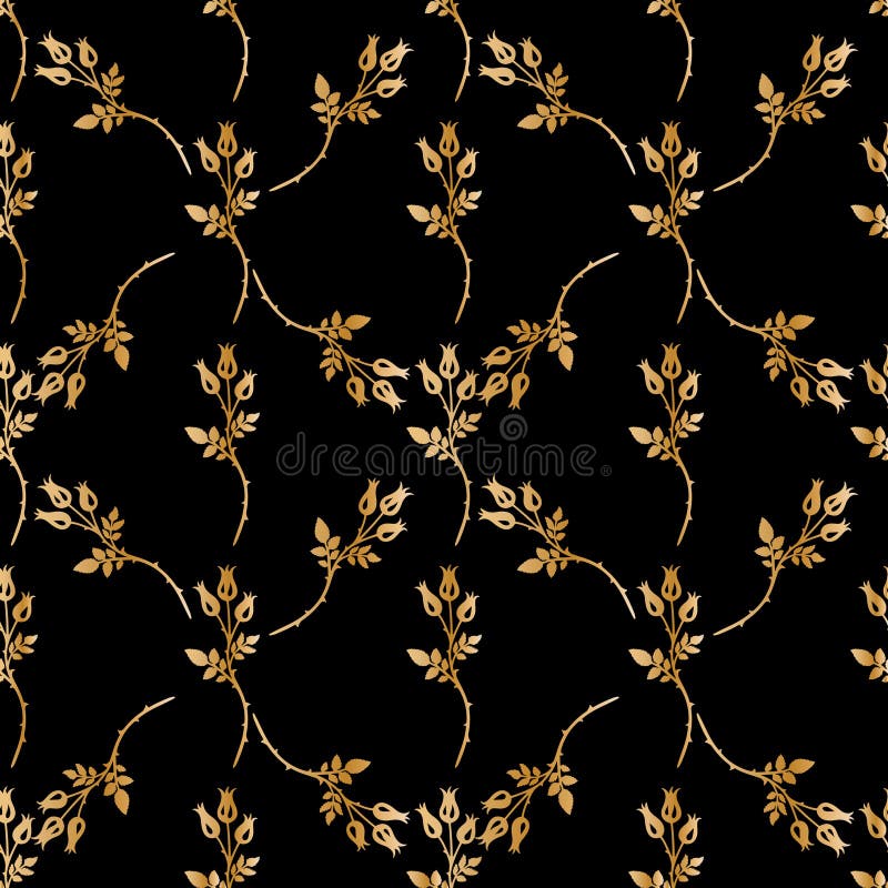 Seamless Pattern with Gold Flowers Stock Vector - Illustration of brier ...