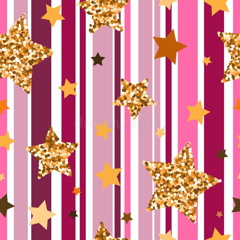 Seamless Pattern with Gold Glitter Textured Stars Stock Vector ...