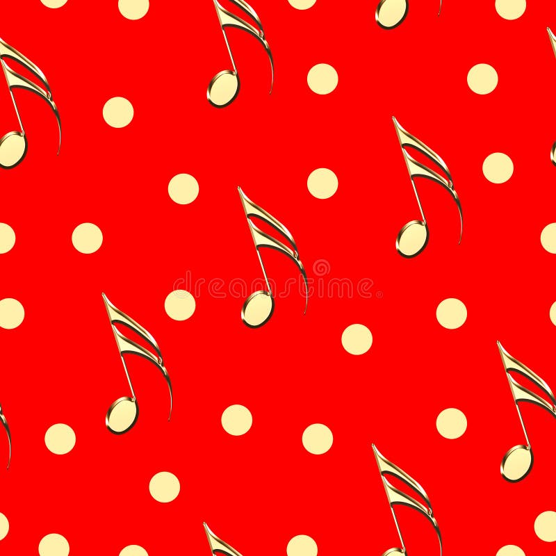 Seamless Pattern with Gold Musical Notes on Red Background Stock ...